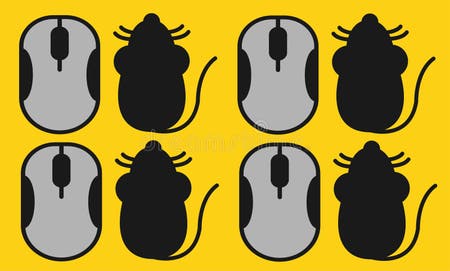 Computer Mice and Real Mice Against a Yellow Backdrop Stock ...