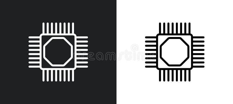 Computer Micro Chip Outline Icon in White and Black Colors. Computer ...