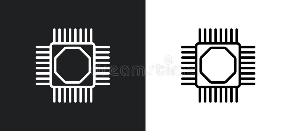 Computer Micro Chip Outline Icon in White and Black Colors. Computer ...