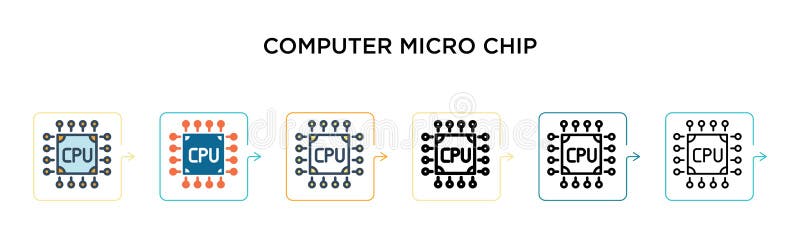 Computer Micro Chip Vector Icon in 6 Different Modern Styles. Black ...