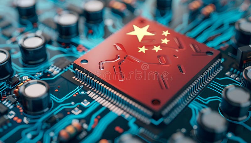 Computer Microchip with the Chinese Flag on a Circuit Board Stock Photo ...