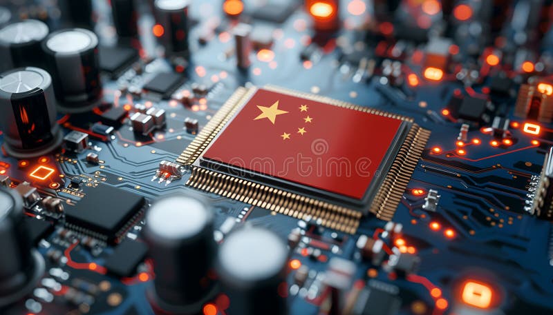 Computer Microchip with the Chinese Flag on a Circuit Board Stock Image ...