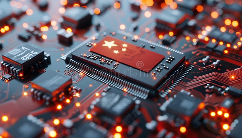 Computer Microchip with the Chinese Flag on a Circuit Board Stock Image ...