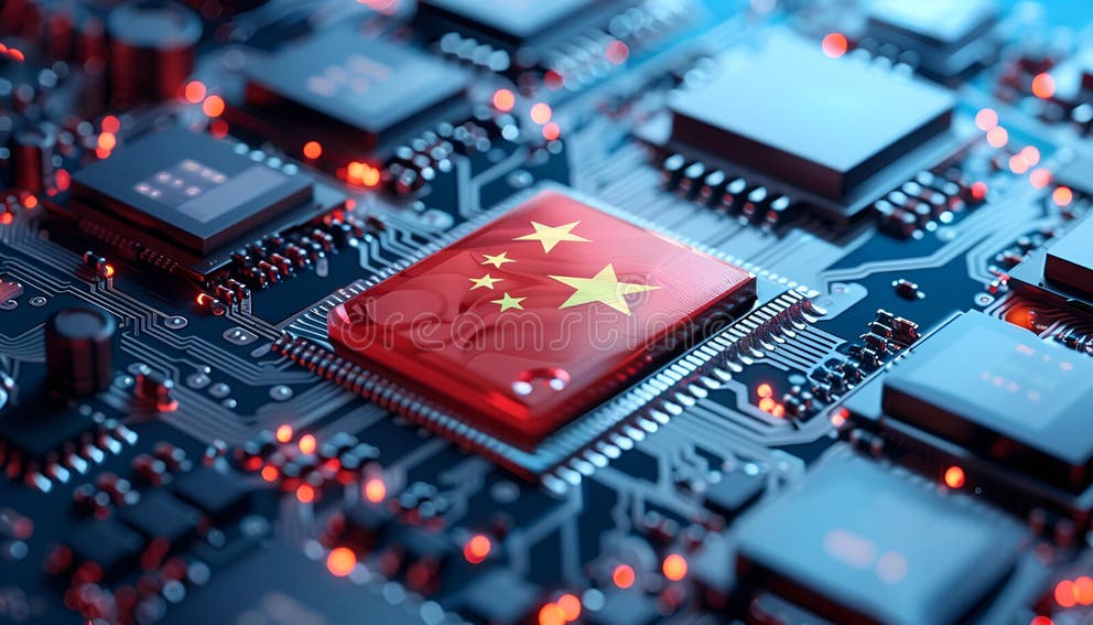 Computer Microchip with the Chinese Flag on a Circuit Board Stock Photo ...