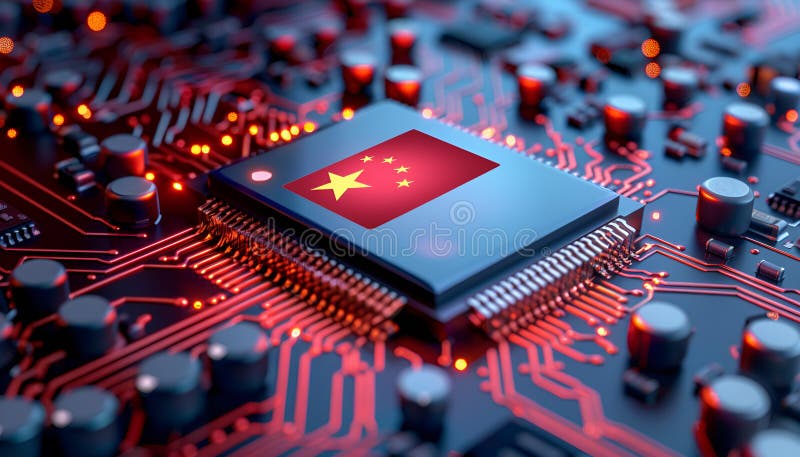 Computer Microchip with the Chinese Flag on a Circuit Board Stock Image ...