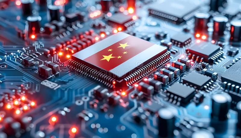 Computer Microchip with the Chinese Flag on a Circuit Board Stock Photo ...