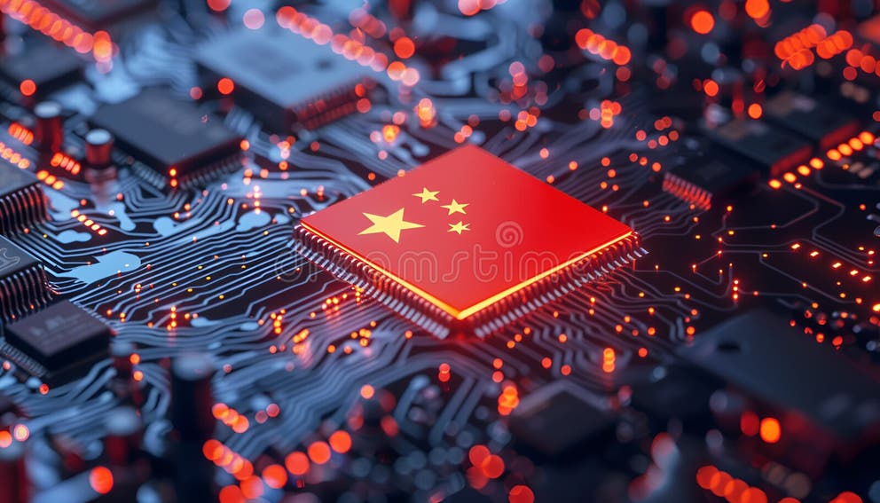 Computer Microchip with the Chinese Flag on a Circuit Board Stock Photo ...