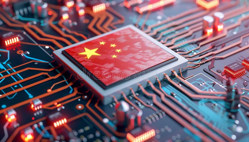 Computer Microchip with the Chinese Flag on a Circuit Board Stock Image ...
