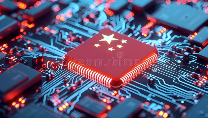 Computer Microchip with the Chinese Flag on a Circuit Board Stock Photo ...