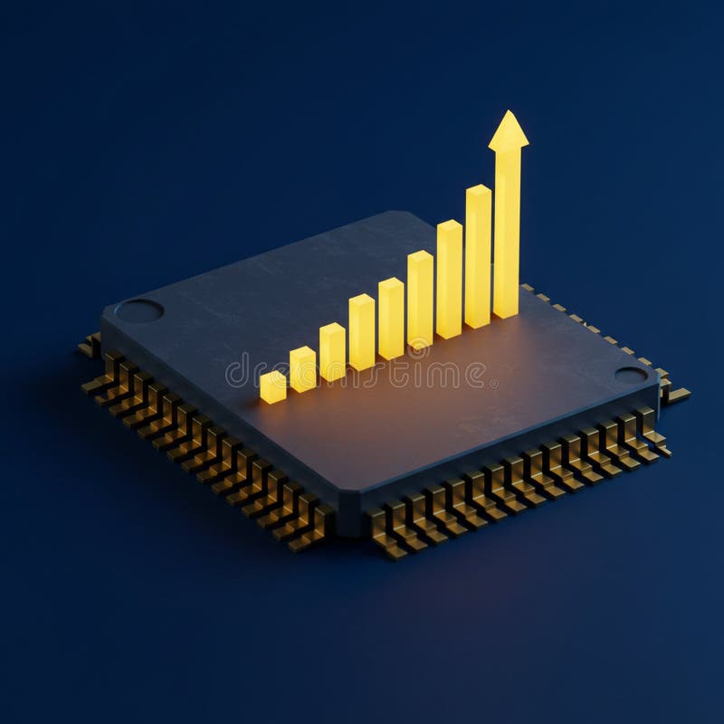 Computer Microchip with a Glowing Bar Graph on Its Surface, Featuring ...