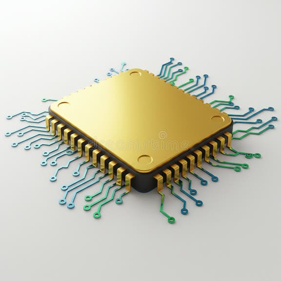 A Computer Microchip with a Gold-colored Top Surface and Rectangular ...