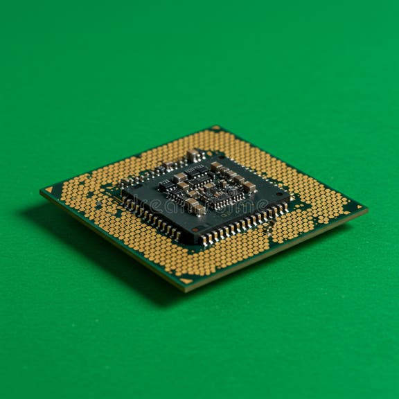 A Computer Microchip on a Green Background. this Square-shaped Chip ...