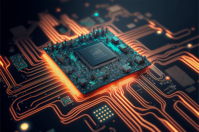 Computer Microchip Integrated Technology System. Circuit Motherboard in ...