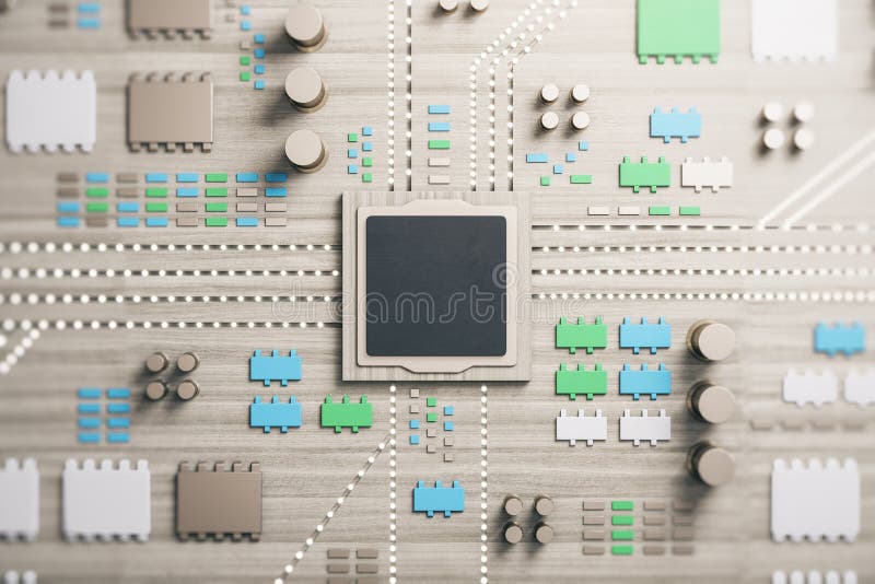 Computer Microchip on Motherboard Stock Illustration - Illustration of ...