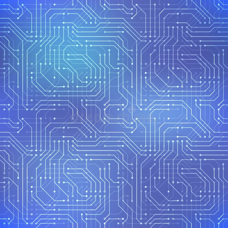 Computer Microchip, Seamless Pattern on Abstract Blue Background Stock ...