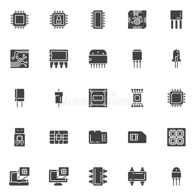 Computer Microchip Vector Icons Set Stock Vector - Illustration of ...