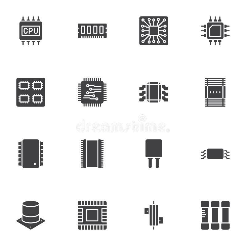 Computer Microchip Vector Icons Set Stock Vector - Illustration of ...