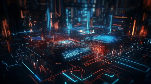 Computer Microcircuit Closeup. 3d Render Stock Illustration ...
