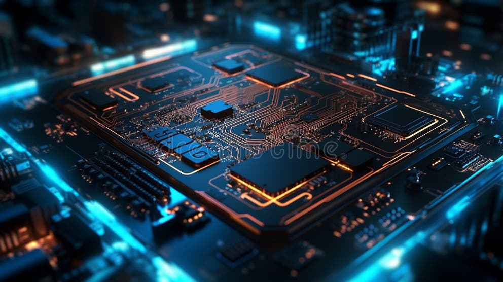 Computer Microcircuit Closeup. 3d Render Stock Illustration ...