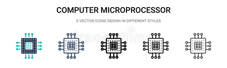 Computer Microprocessor Icon in Filled, Thin Line, Outline and Stroke Style. Vector Illustration ...