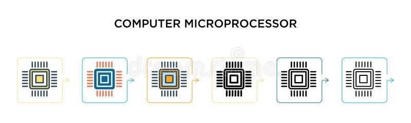 Computer Microprocessor Vector Icon in 6 Different Modern Styles. Black ...
