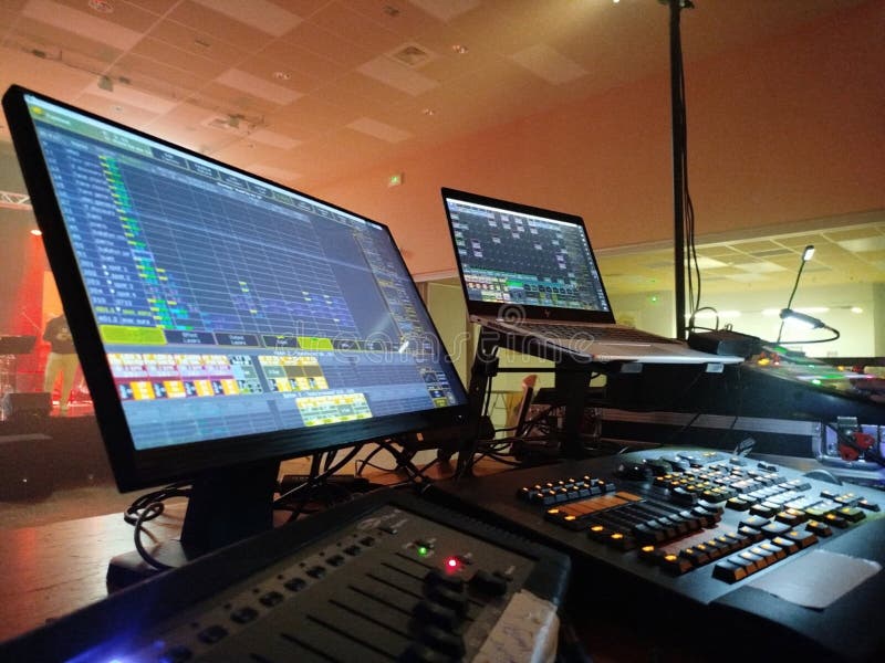 Computer, Mixing Desk and Control Room Stock Image - Image of mixing ...