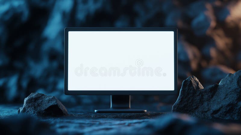 Computer Mockup Radiating Light on Rock Backdrop, Ai Generated Stock ...