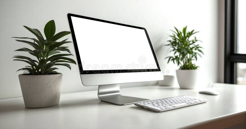 Computer Mockup White Background on Table on Light Wooden. Computer ...