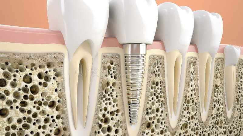 Computer Model of a Dental Implant in the Jaw Bone. Stock Image - Image ...