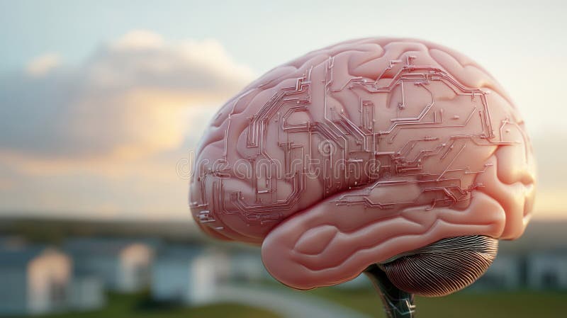 A Computer Model of a Human Brain with Wires Connecting it, AI Stock ...