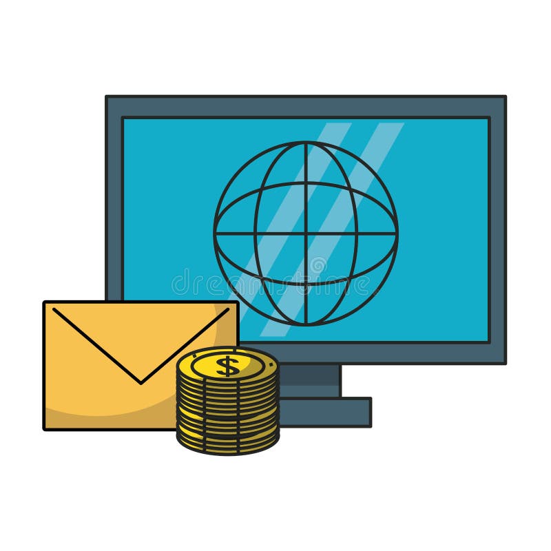 Computer and Money with Email Stock Vector - Illustration of style ...