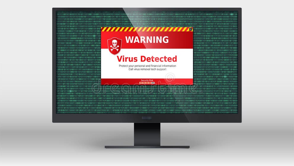 Computer Monitor with Alert Message of Virus Detected . Scanning and ...