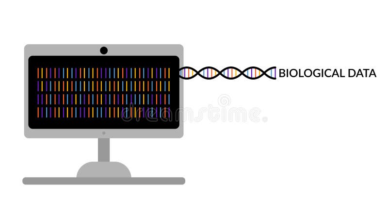Computer Monitor with Biological Data and Dna Molecule Vector ...