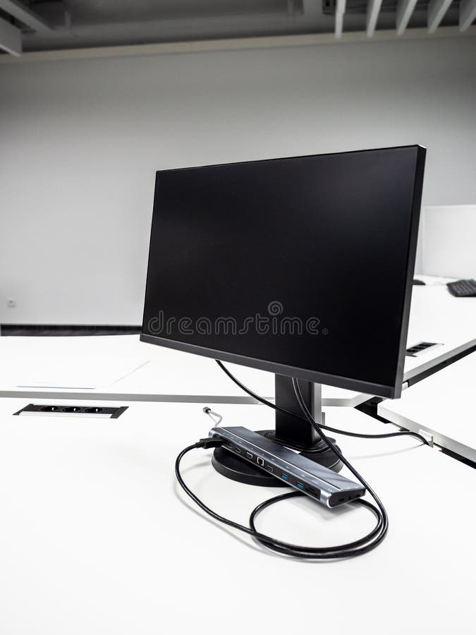Computer Monitor with Black Screen Off on Table Stock Image - Image of ...