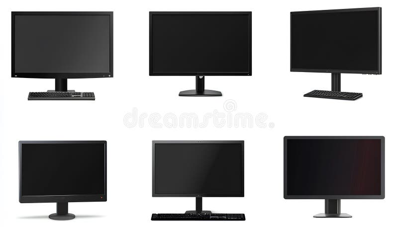 Computer Monitor with Blank Screens Isolated on White, Collage Stock ...