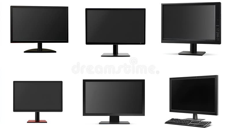 Computer Monitor with Blank Screens Isolated on White, Collage Stock ...