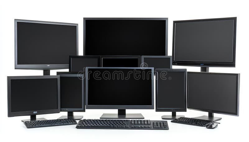 Computer Monitor with Blank Screens Isolated on White, Collage Stock ...