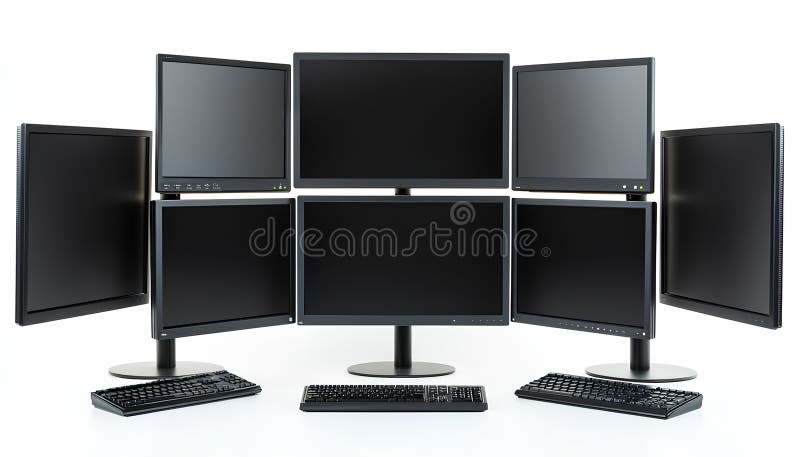 Computer Monitor with Blank Screens Isolated on White, Collage Stock ...