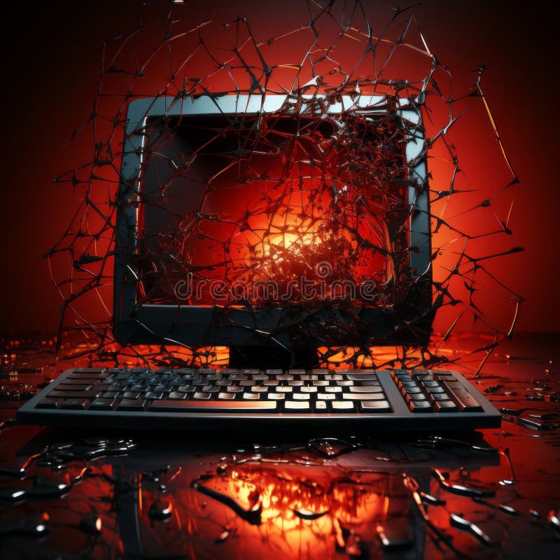 A Computer Monitor with Broken Glass on it Stock Illustration ...