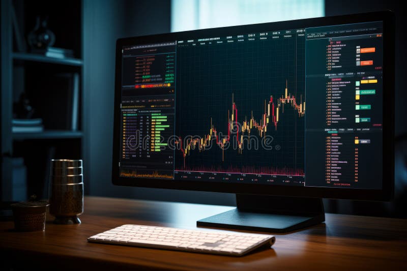 Computer Monitor with Chart on it and Keyboard on Desk. Generative AI ...