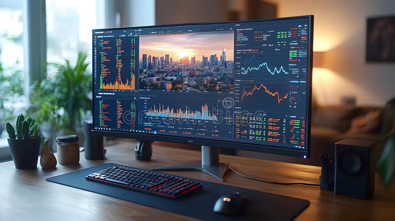 Computer Monitor with Charts and Graphs - Photo Stock Illustration ...