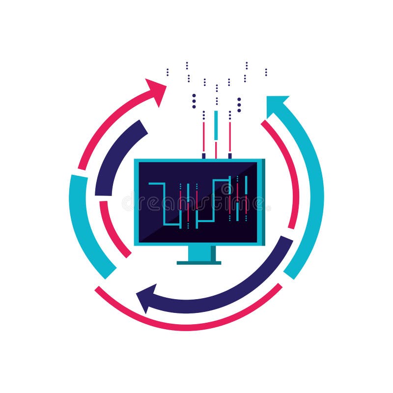 Computer Monitor with Circuit and Arrows Stock Vector - Illustration of ...
