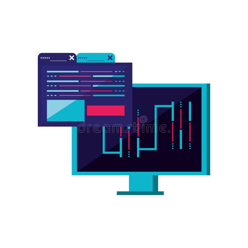 Computer Monitor with Circuit and Folder Stock Vector - Illustration of ...