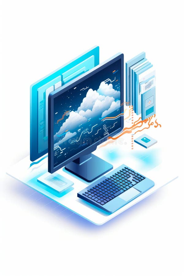Computer Monitor with Cloud on it and Keyboard. Generative AI Stock ...