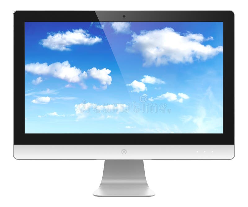 Computer Monitor with Cloudy Sky Image on Screen. Cloud Computing ...