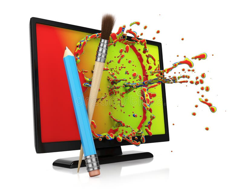 Computer Monitor with Colorful Splash Stock Illustration - Illustration ...