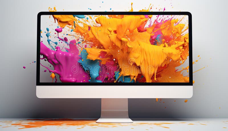 Computer Monitor with Colorful Splashes Stock Illustration ...