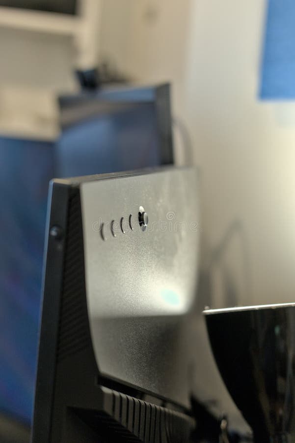 Computer Monitor Control Buttons Background in Office Setup Stock Image ...