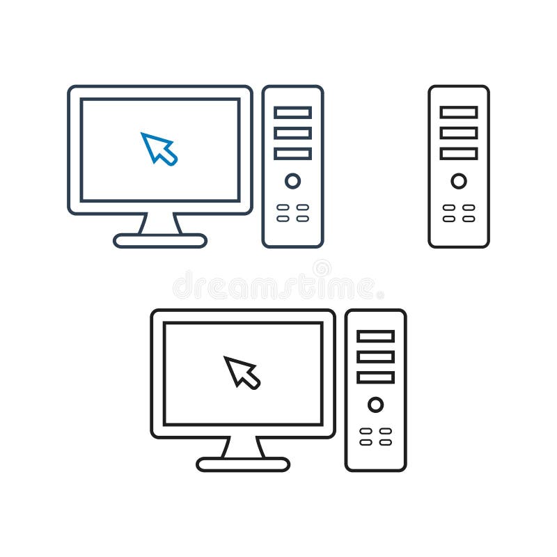 Computer Monitor and CPU Line Icon Set. Stock Vector - Illustration of ...