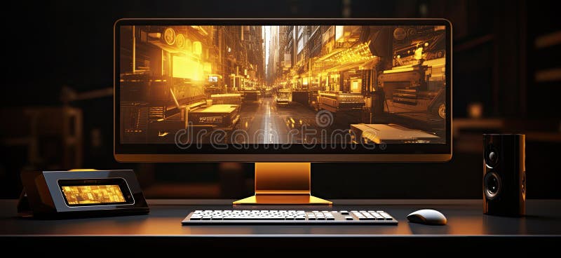 Computer Monitor on a Dark Background Stock Illustration - Illustration ...